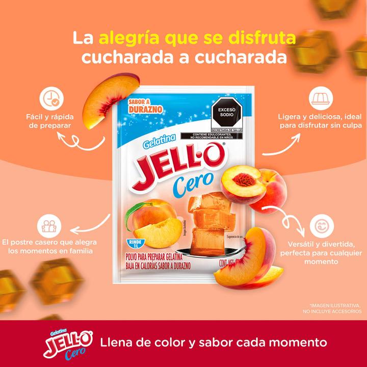 Jello Gelatina en Polvo Cero Azúcar Durazno 25 g - Mi Tienda del Ahorro