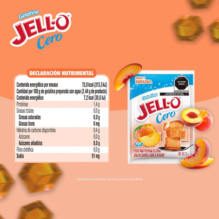 Jello Gelatina en Polvo Cero Azúcar Durazno 25 g - H-E-B México