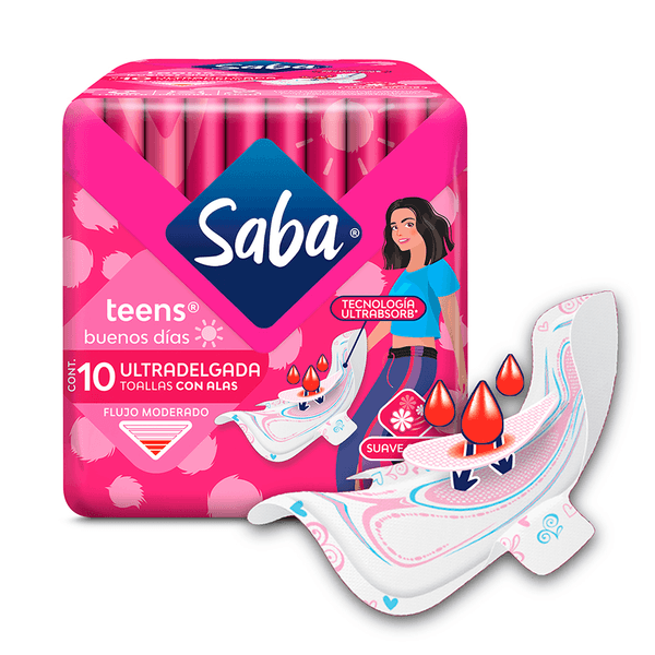 Saba Toallas Femeninas Teens con Alas Ultradelgada - H-E-B México