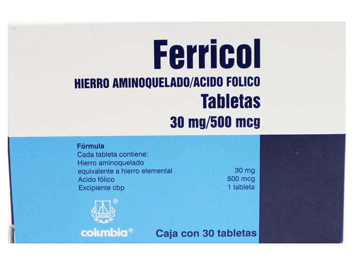 Columbia Ferricol 30mg/500mcg Tab 30 30 Pz - H-E-B México