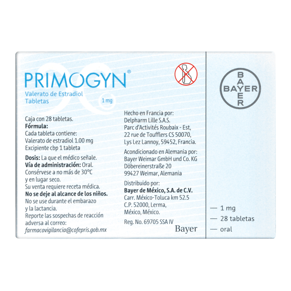 Bayer Rx Primogyn 1 Mg 28 Tab. Valerato de Estrad - H-E-B México