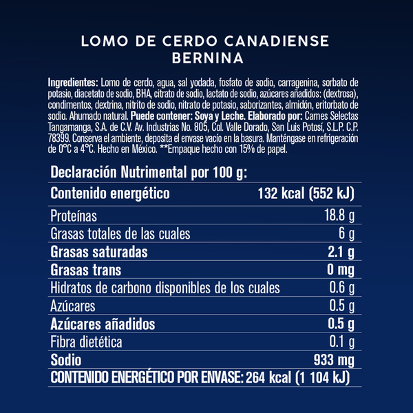 Bernina Lomo Canadiense De Cerdo 200 G H E B México