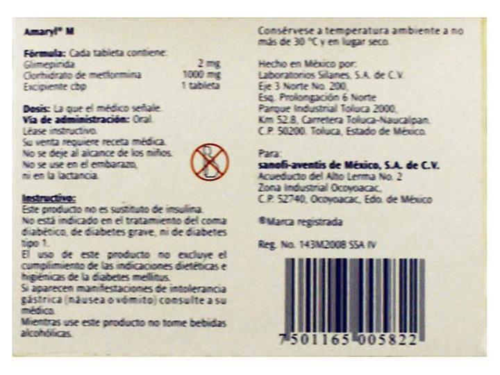 Sanofi Rx Amaryl-M 2mg/1000mg Tabletas 16 Pz - H-E-B México