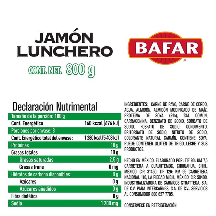 Bafar Jamón Lunchero 800 g - Mi Tienda del Ahorro