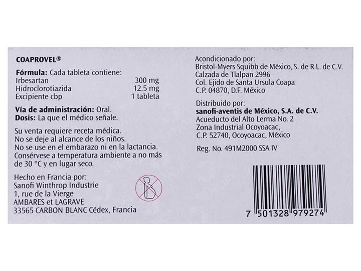 Sanofi Rx Coaprovel 300/12.5mg Tabletas 28 Pz - H-E-B México