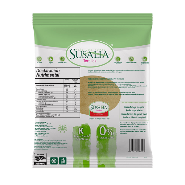 Susalia Tortillas de Maiz con Nopal 500 g - Mi Tienda del Ahorro