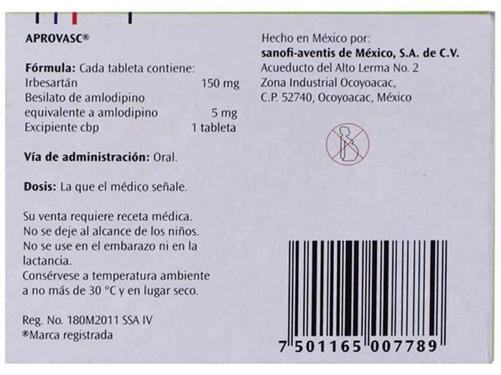 Sanofi Rx Aprovasc 150 Mg/5 Mg Tabletas 14 Pz - H-E-B México