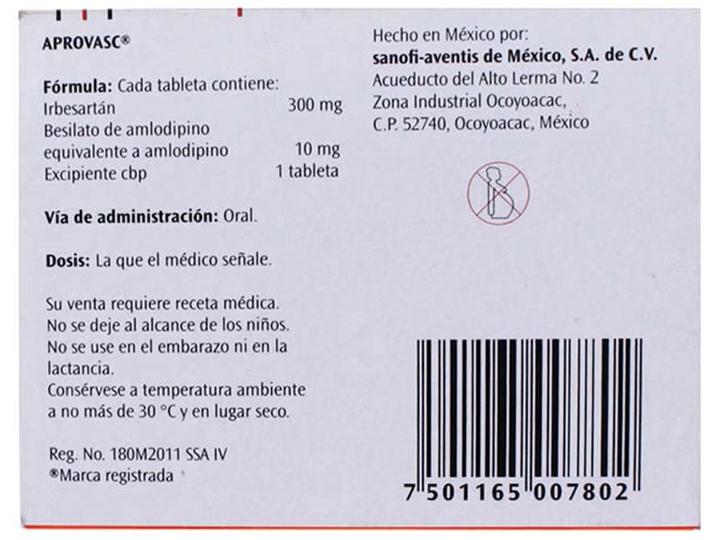 Sanofi Rx Aprovasc 300 Mg/10 Mg Tabletas 14 Pz - H-E-B México