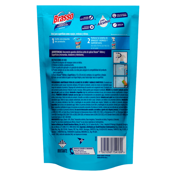 Brasso Limpiador Pouch Vidrios & Superf Amonia 500 ml - Mi Tienda del ...