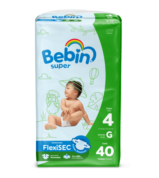 Pañales para Bebé Bebin Super Unisex Etapa 4 Grande con 40 pañales - H ...