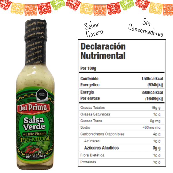 del Primo Salsa Verde con Chile Piquin 260 g - H-E-B México