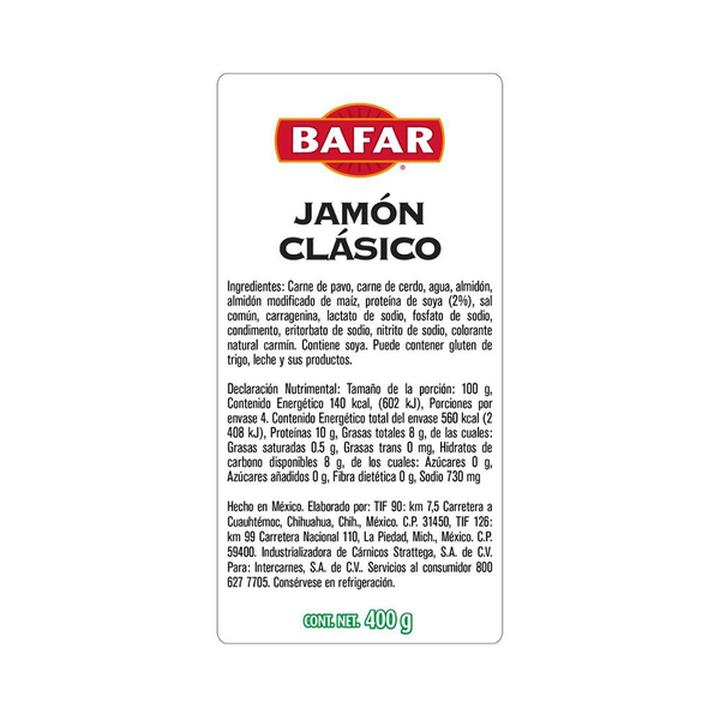 Bafar Jamon Clasico de Pavo Y Cerdo 400 g - H-E-B México