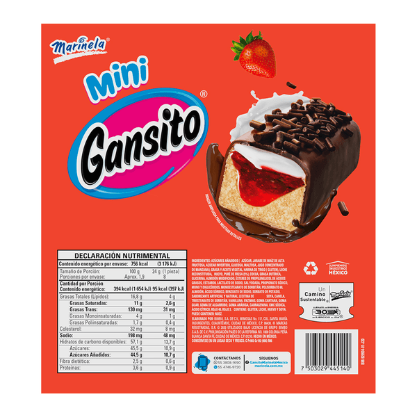 Marinela Mini Gansito Caja 8pz 192 g - H-E-B México