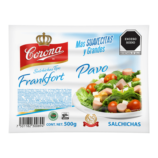 Corona Salchicha tipo Frankfort de Pavo 500 g - H-E-B México