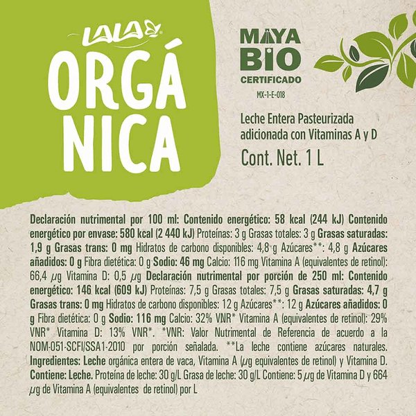 Lala Leche Organica Pasteurizada 1 L - H-E-B México