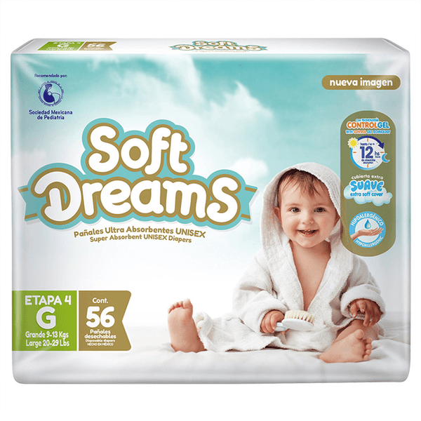 Soft Dreams Pañales de Bebé Ultra Absorbentes Unisex Grande Etapa 4 56 ...