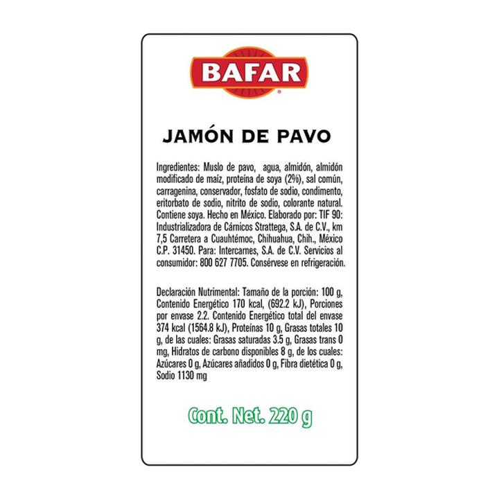 Bafar Jamón de Pavo 220 g - H-E-B México