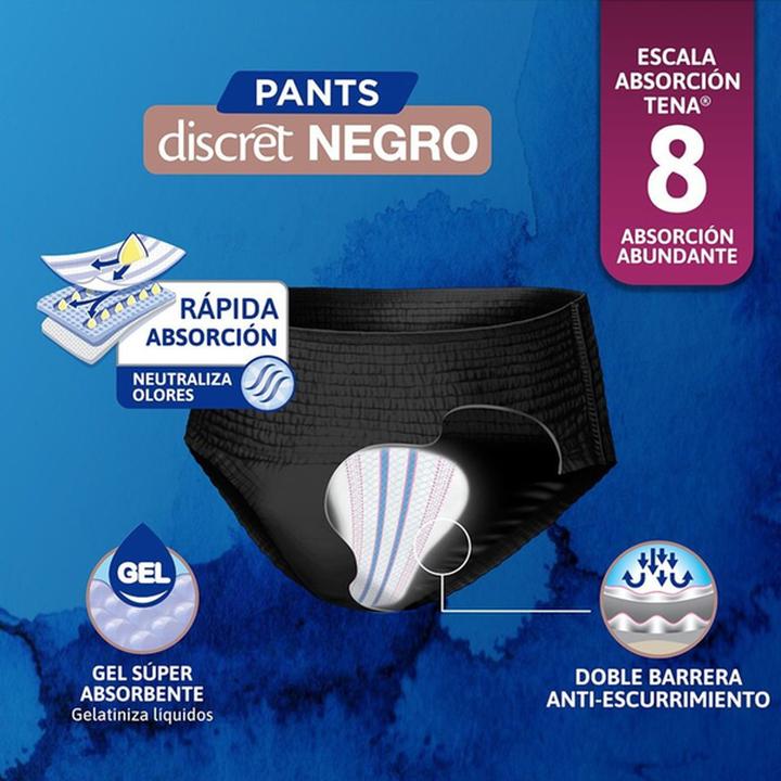 Tena Pants Discret Negro Ropa Interior Talla Chica/Mediana con 10 pz ...