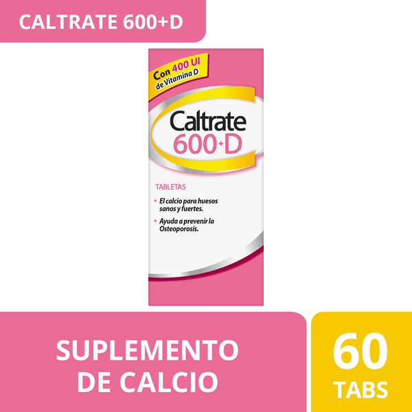 Caltrate Suplemento de Calcio 600 +D 600mg / 400 UI Frasco con 60 ...