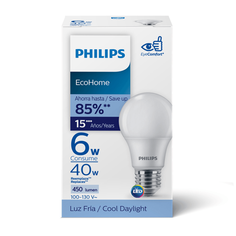 Philips Foco LED EcoHome 6-40W - luz fría - H-E-B México