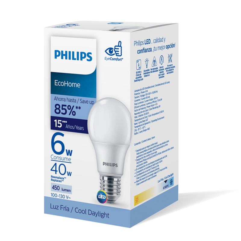 Philips Foco LED EcoHome 6-40W - luz fría - H-E-B México