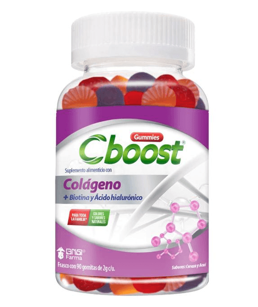 Colágeno, Biotina y Ácido hialurónico Suplemento Alimenticio C-Boost sabor Cereza y Acaí 90 ...