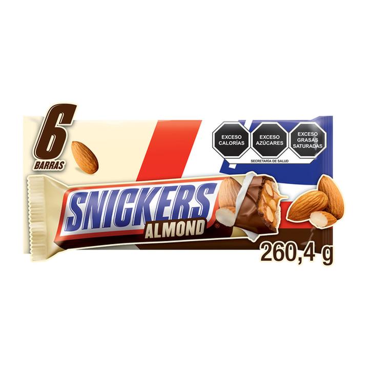 Snickers Barra de Chocolate con Leche Sabor Almendras 6 piezas de 43.4 ...