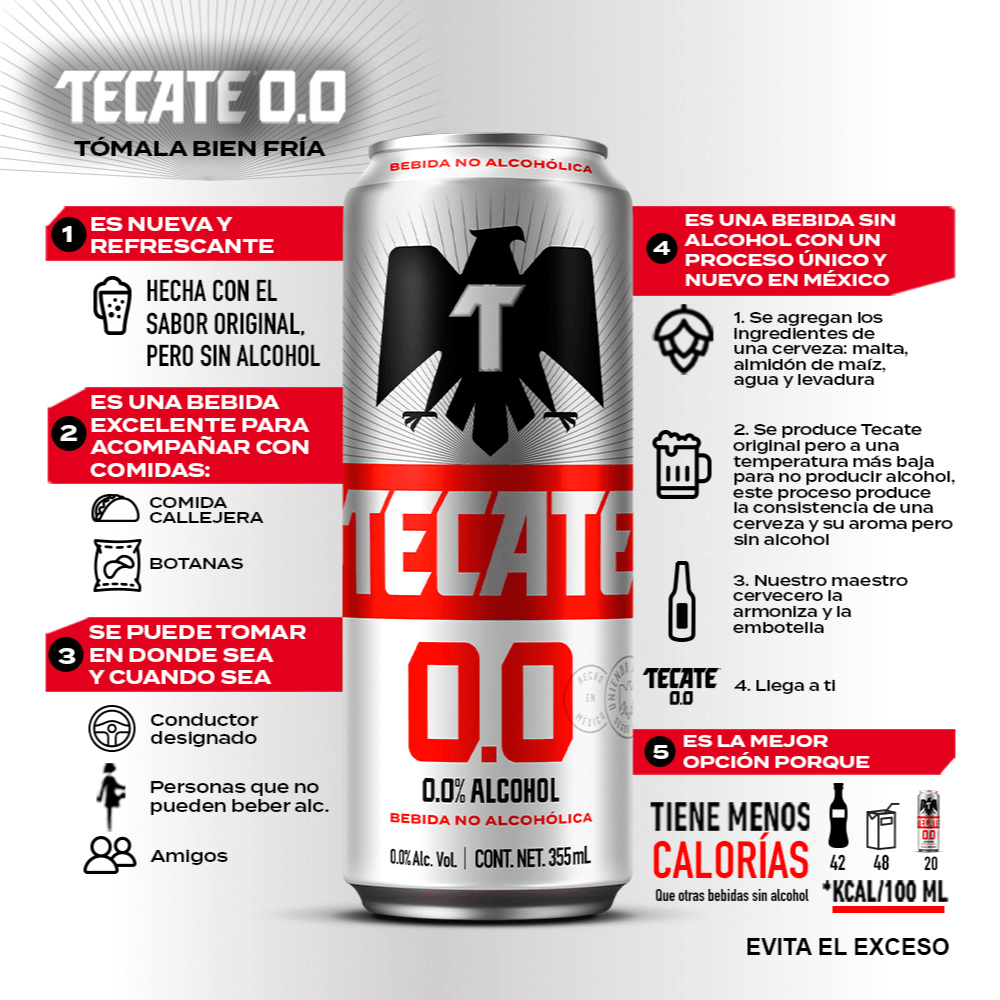 Cerveza Tecate No Alcohólica 0.0 de Lata 355 ml - Mi Tienda del Ahorro