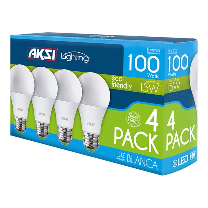 Aksi Foco Led 4pack 15w Eco Luz Blanca, Caja Color - H-E-B México