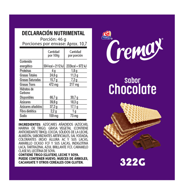 Gamesa Galletas Cremax Chocolate 7 paketines 322 g - H-E-B México