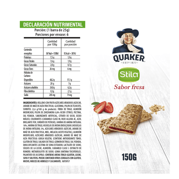 Quaker Barras de Avena Stila Sabor Fresa 150 g - H-E-B México