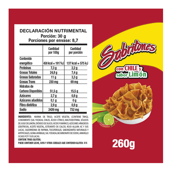 Sabritas Sabritones con Chile Y Sabor Limón 240 g - H-E-B México