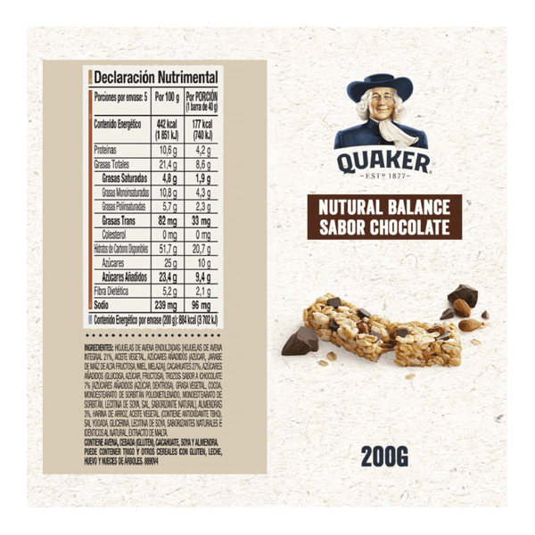 Quaker Barras de Avena Natural Balance Sabor Chocolate 200 g - H-E-B México