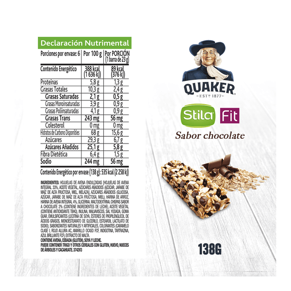 Quaker Barras de Avena Stila Fit Sabor Chocolate 138 g - H-E-B México