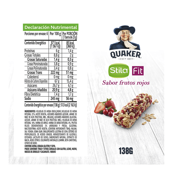 Quaker Barras de cereal con Frutos Rojos Stila Fit 138 g - H-E-B México