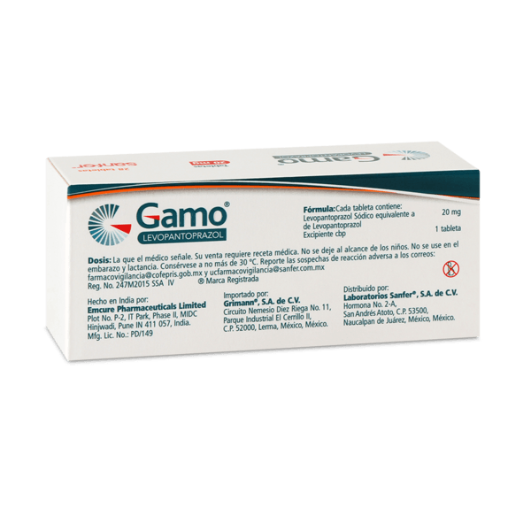 Sanfer Gamo 20 Mg 28 Tab Levopantoprazol 28 Pz - H-E-B México
