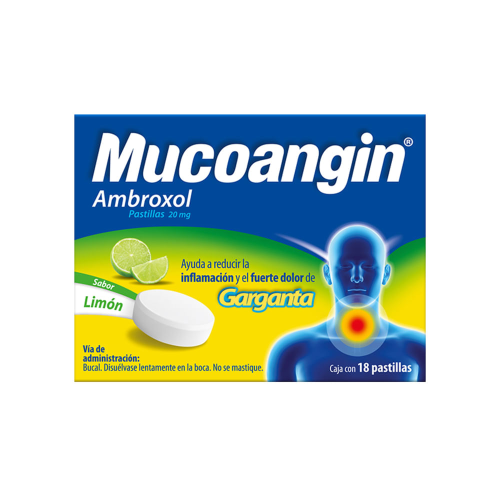 Mucoangin Ambroxol 20 mg Sabor Limón 18 Pastillas - H-E-B México