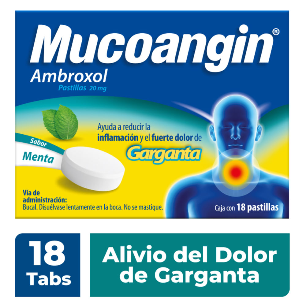 Mucoangin Ambroxol 20 mg Sabor Menta 18 Pastillas - H-E-B México