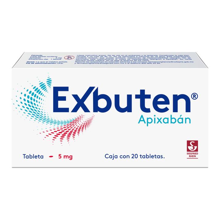 Exbuten Apixabán 5 mg 20 Tabletas - H-E-B México