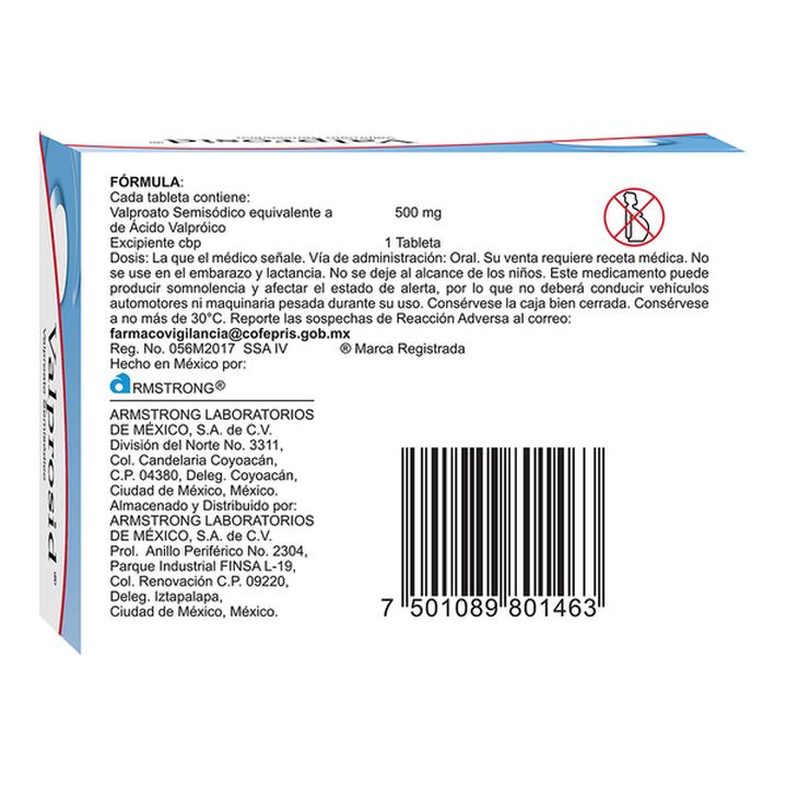 Valprosid Caja con 30 tabletas de 500 mg c/u - H-E-B México