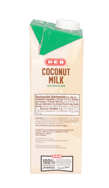 Heb Leche Vegetal Coco Sin Azucar 946 Ml - H-E-B México