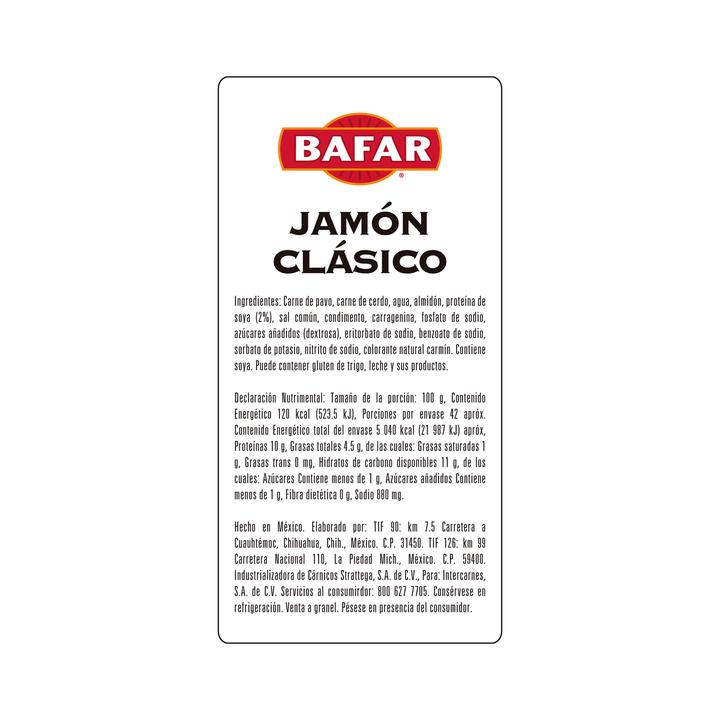 Bafar Jamón de Pavo Clásico 1 kg - H-E-B México