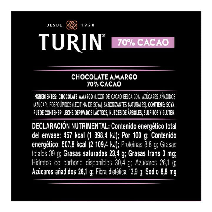 Turin Chocolate Turin Amargo 70% Cacao 90 Gr - Mi Tienda del Ahorro