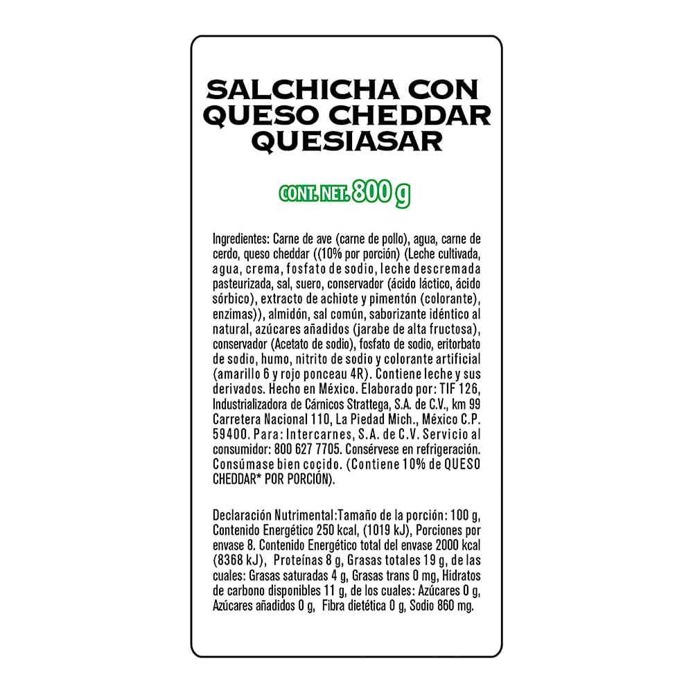 Bafar Salchicha Para Asar con Queso 800 g - H-E-B México