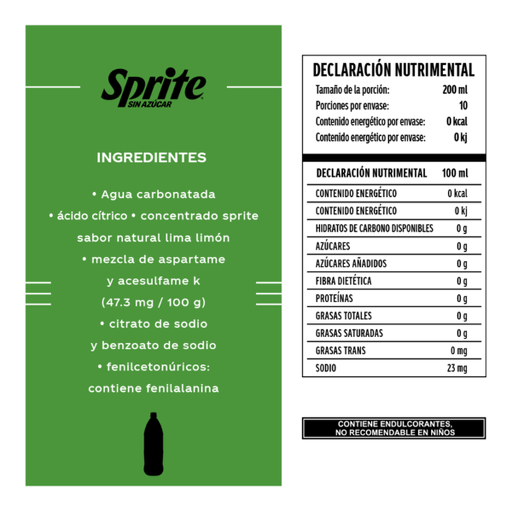 Sprite Refresco Sabor Lima-Limón Sin Azúcar 2 L - H-E-B México