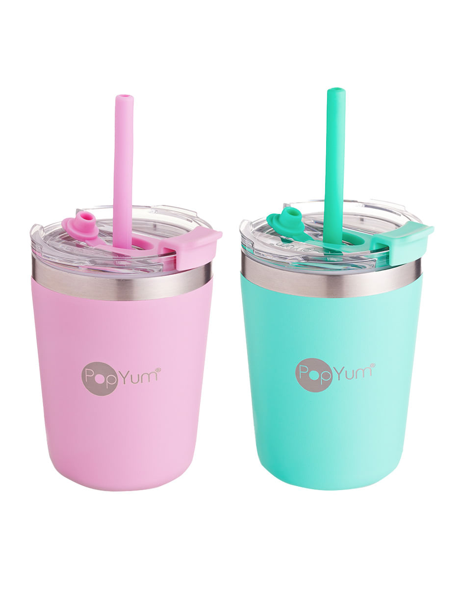 Set de 2 vasos térmicos infantiles PopYum 9 oz / 260 ml de acero Inoxidable con tapa rosca ...