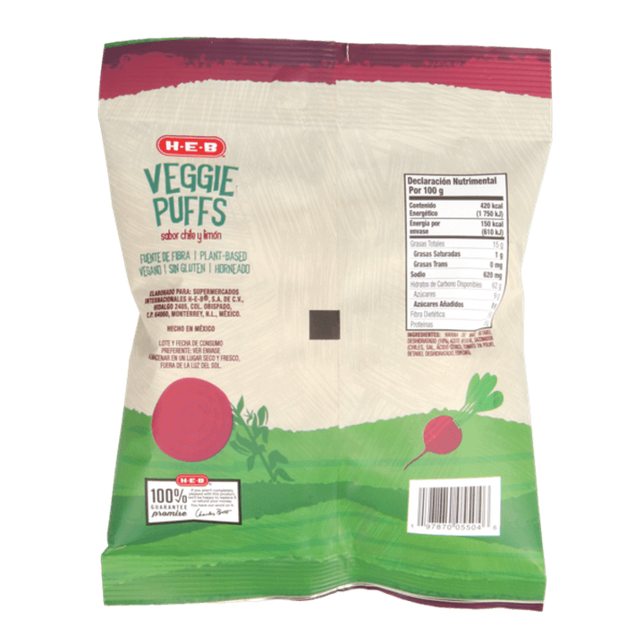 Heb Veggie Puffs Betabel Sabor Chile Y Limon 35 Gr - H-E-B México