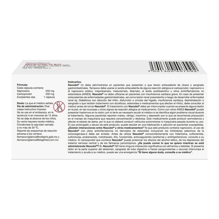 Naxodol Naproxeno 250 mg Carisoprodol 200 mg 30 Cápsulas - H-E-B México