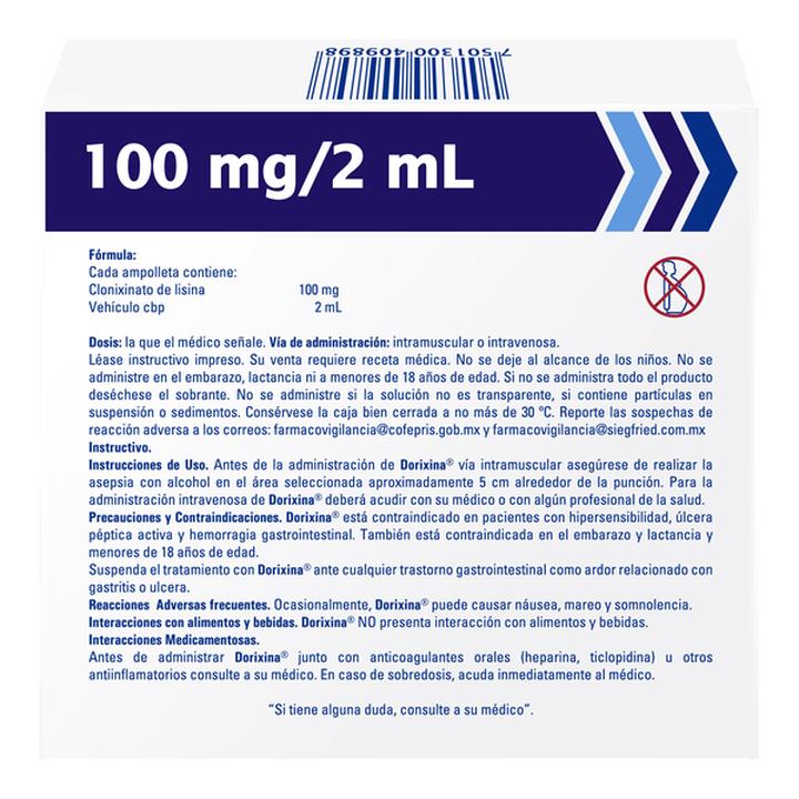 Dorixina Clonixinato de Lisina 100 mg/2 ml Inyectable Caja con 5 ...
