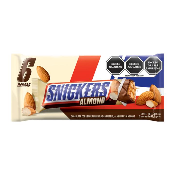 Snickers Barra de Chocolate con Leche Sabor Almendras 6 piezas de 43.4 ...